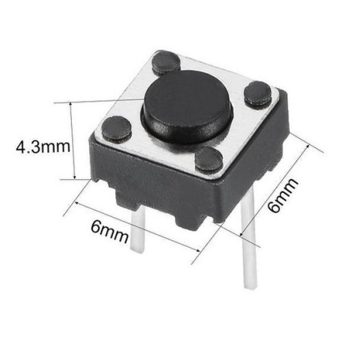 PULSADOR TACT SWITCH 4,3MM 2 pines 6x6mm X2